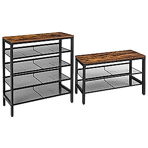 HOOBRO Shoe Rack and Shoe Bench Bundles, 5-Tier Shoe Storage Unit Flat and Slant Adjustable Shoe Organizer Shelf, Industrial Shoe Storage Bench, for Entryway, Living Room, Hallway