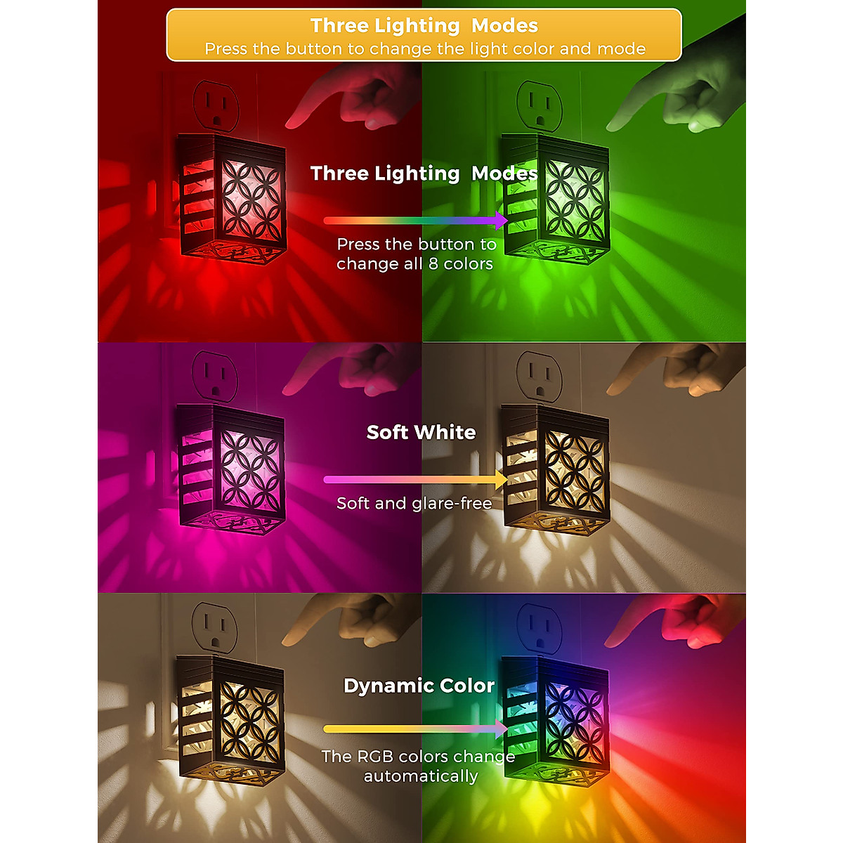 LOHAS Vintage Night Light Plug into Wall, 2 Pack Color Changing Night Light, Plug in Night Light for Kids, 8-Color Changing, RGB Nightlight with Dusk to Dawn Sensor, Home Décor for Bathroom, Nursery