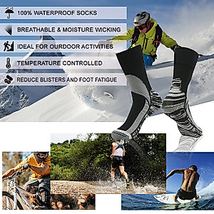 RANDY SUN Mid-Calf Waterproof Socks, Men's Hiking Trail Running Socks for Athletic Windproof Socks 1 Pair (Black&Gray,Large)