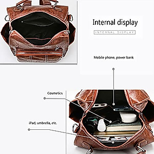 Generic Leather Backpack Purse for Women Brown Trendy Vintage Bag Woman Fashion Travel Satchel Handbag Large Capacity Backpacks, BP-012-Brown, 25x30x16