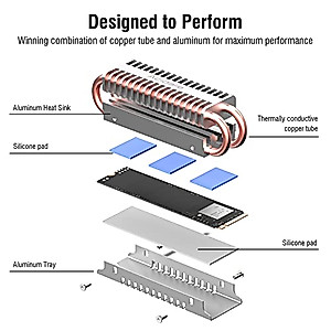 Acidalie M.2 SSD heatsink with Double Layer Aluminum and 4 Copper Heat Pipes Cooler for M.2 SSD 2280[Silver]