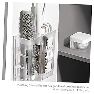 PRETYZOOM 2pcs Curling Iron Storage Box Hair Dryer Holder Wall Mounted Hairdryer Holder for Bathroom Locker Organizer Shelf Curling Steamer Brush Holder No Punching Plastic White