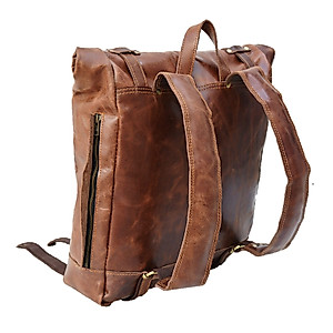 Erangle Men Genuine Leather Laptop Backpack Rucksack Shoulder Roll on Vintage Travel Bag Brown (Brown, 14” (L) x 24” Open (H) – 16” Rolled x 4” (W))