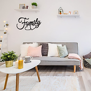 JIELISI Family Metal Wall Decor Sign Black Metal Family Word Wall Art Unique Steel Wall Decoration Hanging Decor for Living Room, Bedroom, Study, Kitchen, Garden