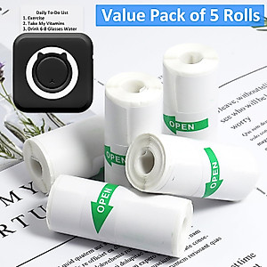 5 Rolls of Thermal Adhesive Sticker Paper by KozyOne, 57 x 25 mm Coreless Inkless Black and White Print Paper for Mini Thermal Printer, Cash Register, POS Receipt and More
