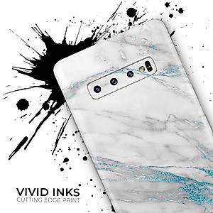DesignSkinz Marble & Digital Blue Frosted Foil V8 Protective Vinyl Decal Wrap Skin Cover Compatible with The Samsung Galaxy S20 (Screen Trim & Back Glass Skin)
