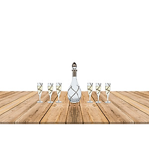 Glazze Crystal VNG-150-PL Handcrafted Wine Decanter and Stopper, Cut and Interwoven Hand-Painted 24K Platinum Detailing, 13" Tall, 42 oz Capacity