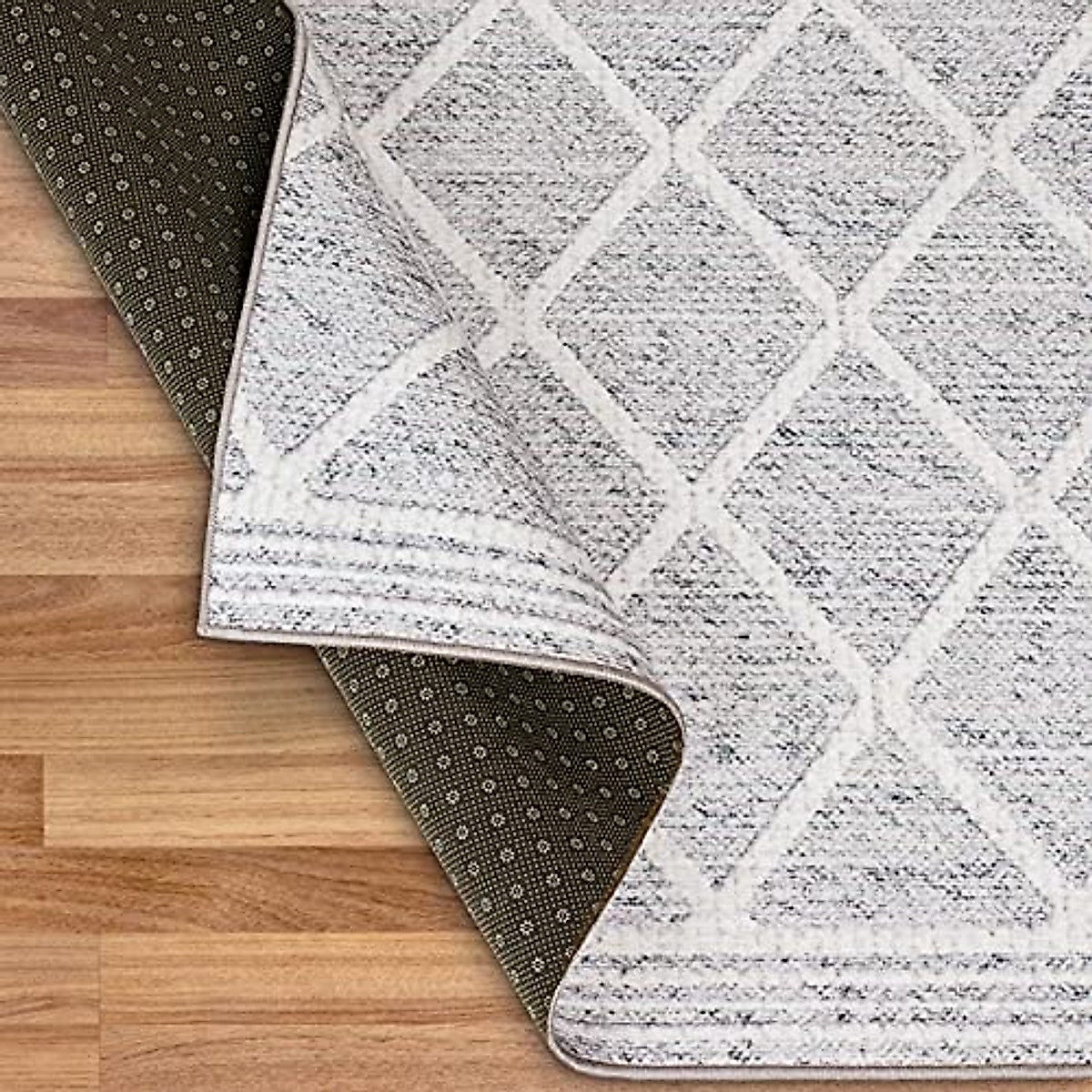 ReaLife Machine Washable Rug - Stain Resistant - Eco-Friendly, Non-Slip, Family & Pet Friendly - Made from Premium Recycled Fibers - Tessa Modern Distressed Trellis - Light Gray Ivory, 2'6" x 6'