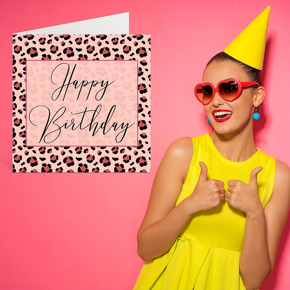 Glamorous Birthday Cards for Women Her - Pink Leopard Print - Pretty Best Friend Happy Birthday Card, 5.7 x 5.7 Inch Female Ladies Fashion Greeting Cards for Mom Daughter Nan Grandma Aunt Cousin