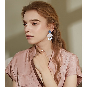 SLSF Unique Lightweight Cute Creative Clouds Water Droplets Dangle Drop Earrings Acrylic Weather (Blue)