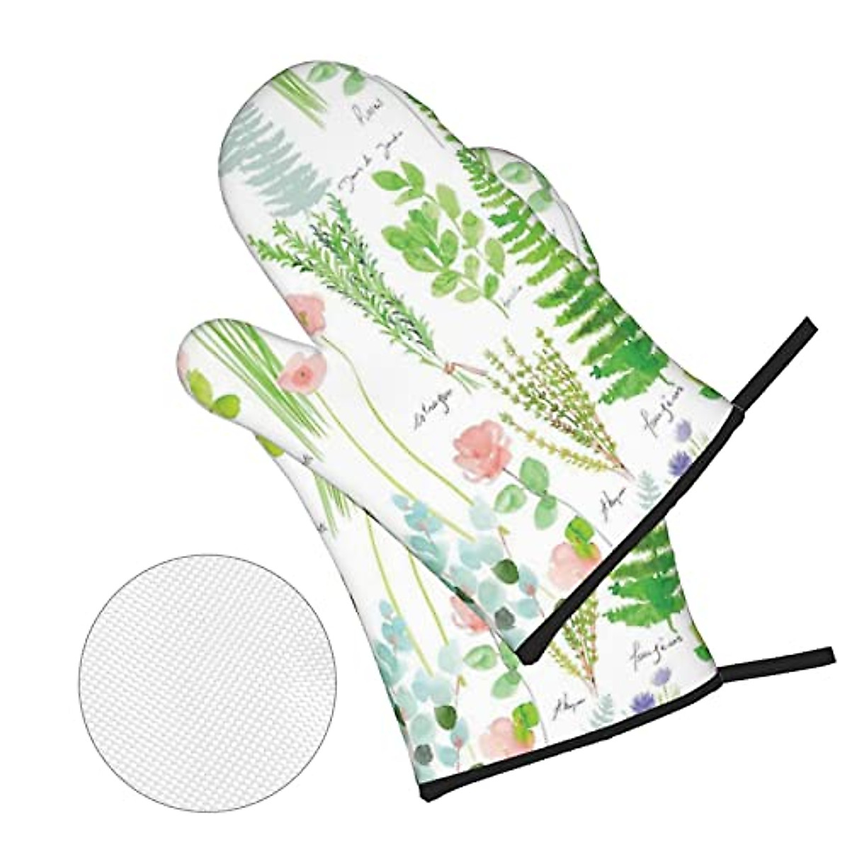Springtime Herb Garden Heat-Resistant Oven Mitts and Pot Holders 4-Piece Set, Suitable for Kitchen Cooking, Outdoor Grilling