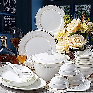 GagalU Dinnerware Set,52 Pieces Ceramics Phnom Penh Plates Bowls Combination Bone China Embossed Pattern Dinnerware Set for Banquet