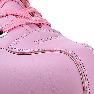 Women's Roller Skates PU Leather High-top Roller Skates Four-Wheel Roller Skates Shiny Roller Skates with Carry Bag for Girls (Pink Flash Wheel,10)