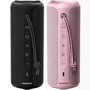 MIATONE 2 Pack BoomPro Bluetooth Speakers 2 x 36W Portable Speaker with Stereo Sound Bass, Bluetooth 5.3 Wireless Speaker (Black + Pink)