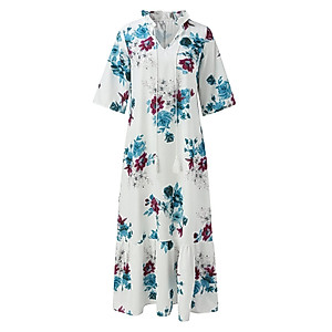 Cnebo Birthday Dresses for Women Sexy Plus Size New Women's Medium and Long Sleeve Dress with Tassels Wide Bohemian Print V White