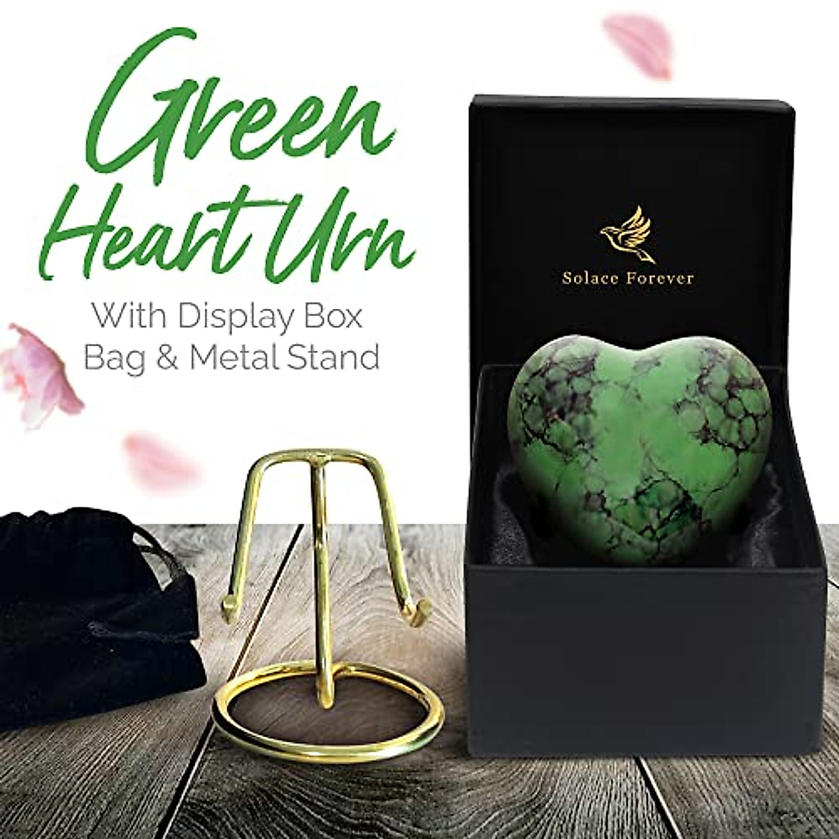 Green Heart Keepsake Urn for Human Ashes - Mini Heart Urn with Stand & Premium Box - Small Green Urn for Ashes - Honor Your Loved One with Small Urn Heart Shaped - Mini Urn for Adults & Infants