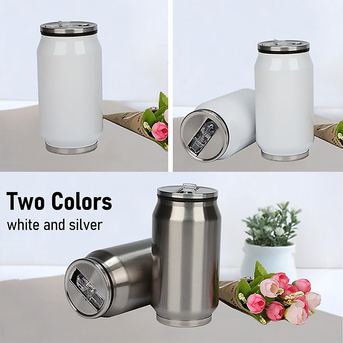 Custom 17oz Insulated Can Personalized Photo Picture Text or Logo Stainless Steel Double-walled Tumblers Great Gifts on Birthdays Father's Day Halloween Thanksgiving Christmas (Silver, Custom 17)