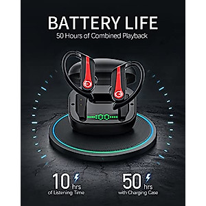GOSCIEN Ear Buds Wireless Bluetooth Earbuds 50Hrs Playtime Bluetooth 5.1 with Wireless Charging Case IPX7 Waterproof Wireless Bluetooth Earphones with Earhook for Sports