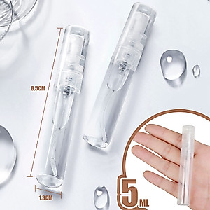 Fandamei 60PCS 5ml Mini Spray Bottle, Mini Clear Plastic Spray Bottle Empty, Fine Mist Refillable Mini Perfume Bottle, Perfume Atomizer, Small Empty Sample Containers, Plastic Portable Travel Bottle