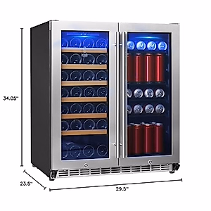 ICEJUNGLE Wine and Beverage Refrigerator-68 Bottle Wine Cooler- Dual Zone, Stainless Steel, Built-In/Freestanding, Adjustable Shelves & Digital Temperature Display, Low-Noise - 30 Inch
