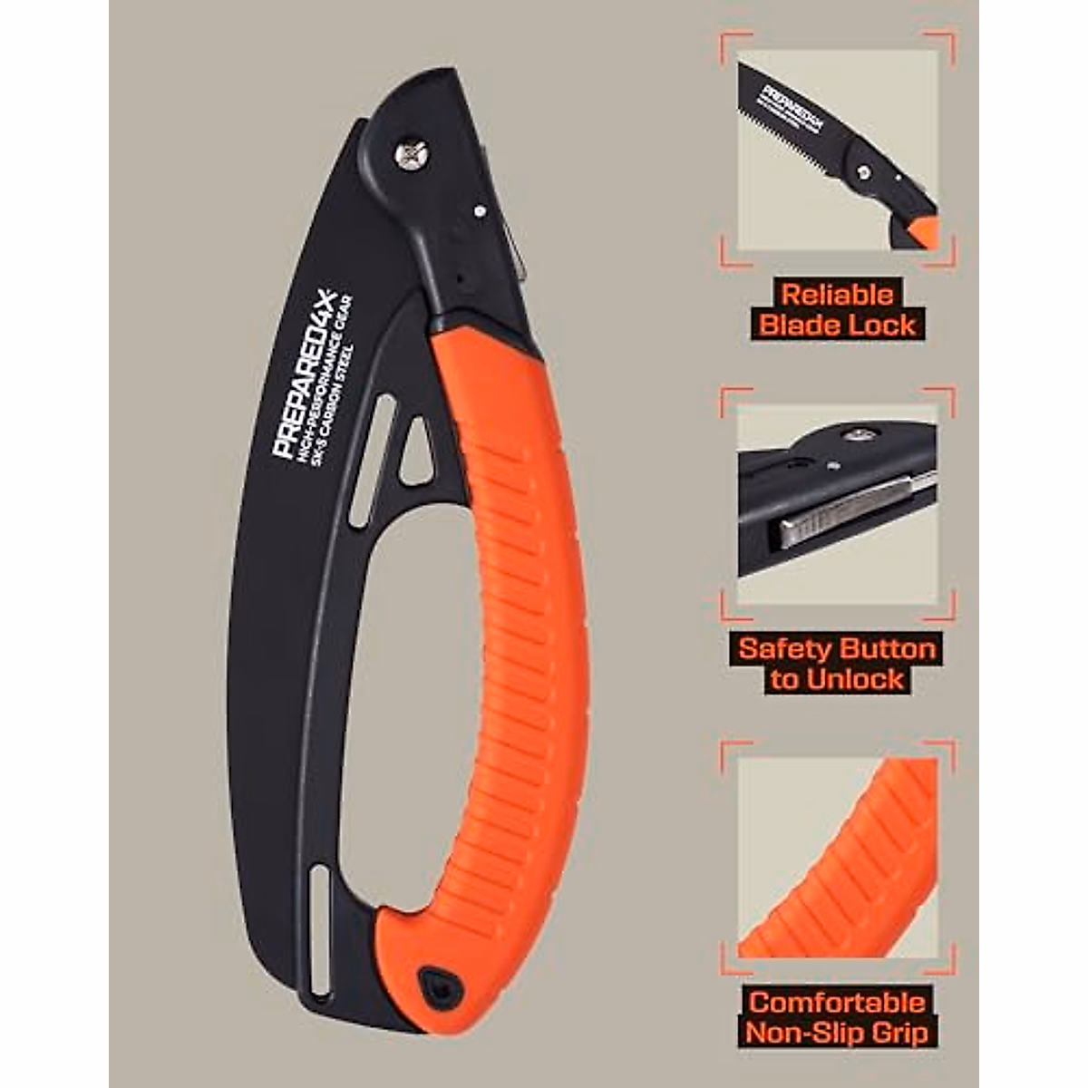 Portable Survival Folding Hand Saw - 11'' Steel Blade, Camping Saw, Heavy Duty & Lightweight w/Non-Slip Handle & Hand Guard - Compact Pocket-Sized Pruning Saw for Outdoor, Camp, Garden, Tree Pruning