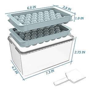 Idosf Round Ice Cube Tray with Lid & Bin for Mini Fridge, Space-Saving Ice Trays for Freezer, 66 x 0.8IN Sphere Ice Cube Mold Making, 2 Pack Circle Ice Makers with Ice Buckets & Scoop