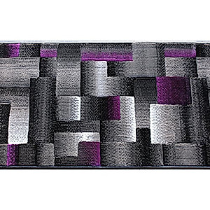 Masada Rugs, Modern Contemporary Runner Area Rug, Purple Grey Black (2 Feet X 7 Feet)
