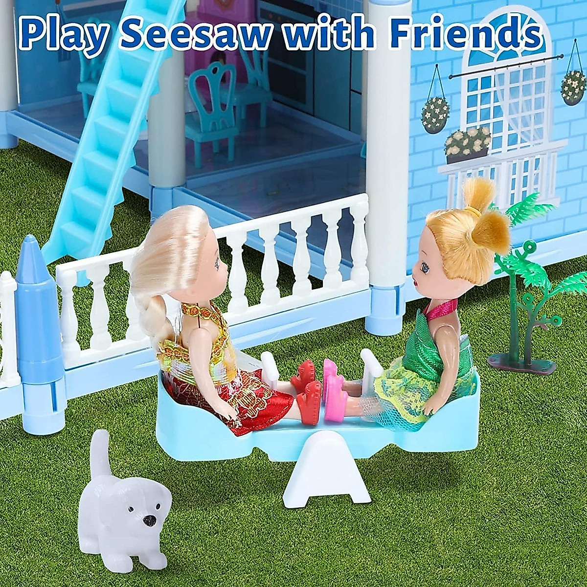 Doll House for Girls 2 3 4 5 6 7 8 Year Old - 3-Story 6 Rooms Dollhouse with 3 Dolls Light Accessories Furniture and Play Mat, DIY Pretend Dream Dollhouse Toy Gift for Kids (20.5'' x 16'' x 18.7'')