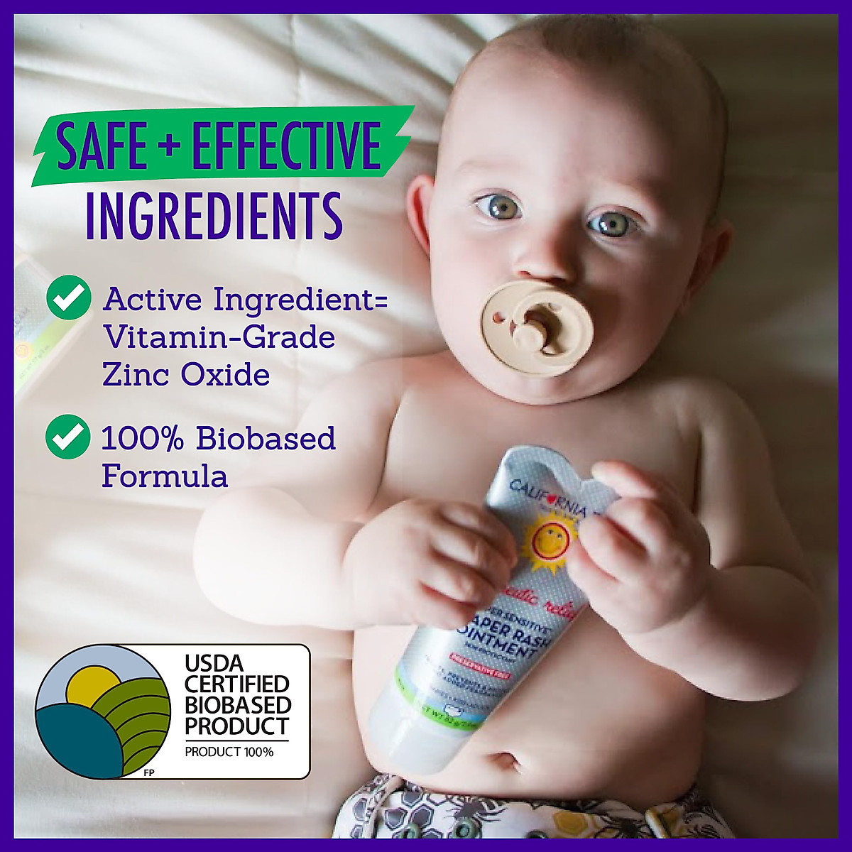 California Baby Super Sensitive Unscented Diaper Rash Cream | Zinc Oxide Ointment | 100% Bio-Based | Fragrance Free | Hypoallergenic | Soothing Diaper Rash Cream For Baby | 82 g / 2.9 oz