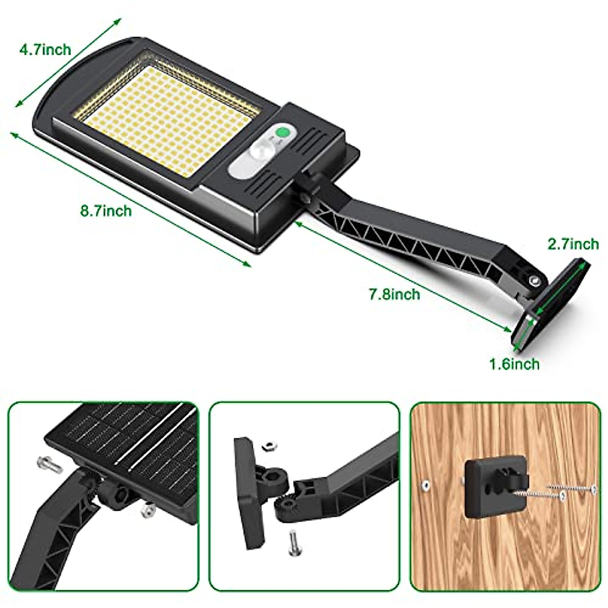 Engrepo Solar Lights Outdoor, 1000LM 168 LEDs Solar Powered Motion Sensor Light, Security Waterproof Solar Flood Light for Deck, Fence, Patio, Front Door, Gutter, Yard, Shed, Path, Garden. 2 Pack