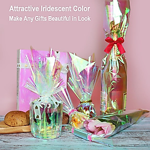 SYOGUA Iridescent Pink Cellophane Wrap Roll (17 in Wide x 66 ft Long) Colorful Gift Wrap Cellophane Roll Transparent Iridescent Cellophane Wrapping Plastic for Baskets, Treats, DIY Craft, Gifts