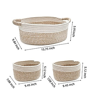 Zalaxt Cotton Rope Storage Baskets, 3 Pcs Woven Baskets for Storage for Organizing Baby Diaper and Toys Boho Basket, Nursery Storage Bin