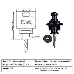 12Pcs Guitar Strap Locks and Buttons, Guitar Strap Locks Set Guitar Strap Lock Buttons, Metal Guitar Strap Buttons Locks, Metal Button Security Straplock for Electric Acoustic Guitar, Bass, Ukulele