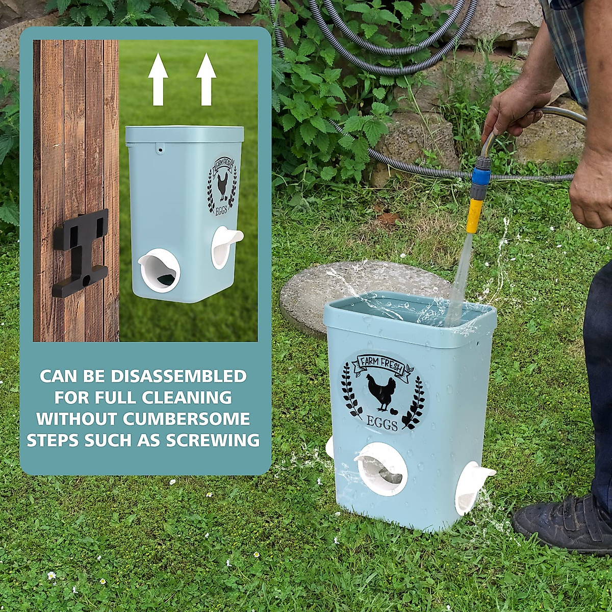 ‎Tgeyd Chicken Feeder and Chicken Waterer Set (3 Gallon/26 Pounds) - Hanging Automatic Chicken Feeder No Waste - Chicken Coop Accessories - Poultry Waterer with