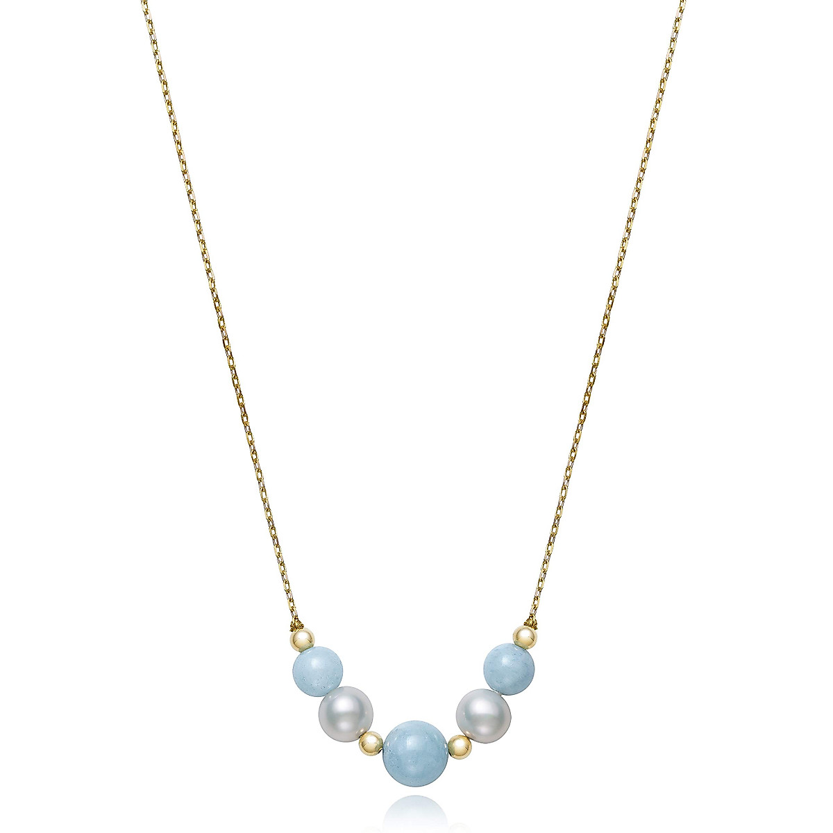 14k Gold Cultured Freshwater Pearl and Natural Aquamarine Chain Necklace, 18”