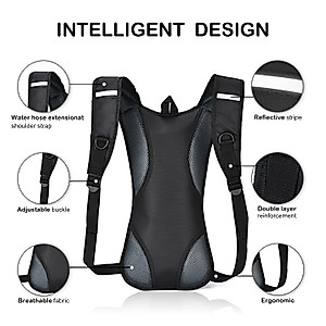 CKE Hydration Backpack with 2L Hydration Bladder Camelback Water Backpack for Men Women Kids for Hiking Running Cycling Biking Ski Camping - Black