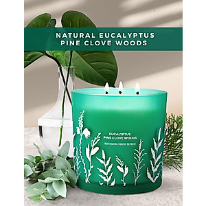Eucalyptus Pine Clove Balsam Candle 3 Wick - Christmas Tree Scented Candle - Natural Soy Candle for Home Scented 14.5 Oz - Winter Holiday Candle Gift, Aromatherapy Stress Relief Candle for Women & Men