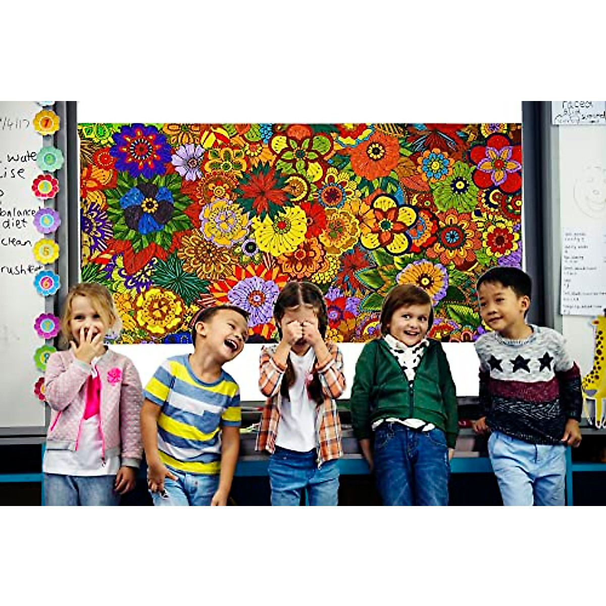 SJPRINTER Giant Coloring Poster for Kids and Adults - Creative Fun for Classrooms, Care Facilities, Schools, Groups and Families (Flowers, 24" x 48)