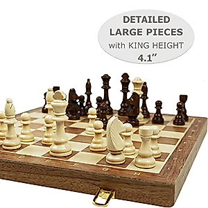 Wooden Chess Set for Kids and Adults – 18 inch Staunton Chess Set - Large Folding Chess Board Game Sets - Storage for Pieces | Wood Pawns - 2 Extra Queens