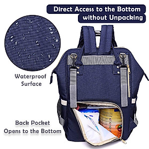 Diaper Bag Backpack Water-resistant, Nanrui 25L Roomy Nappy Bag for Baby Boy and Girl Men Backpack Travel Back Pack with 2 Stroller Straps- Navy Blue