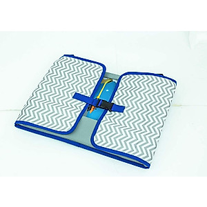 Thr33E Car Seat Kids Travel Tray - Travel Lap Desk Active Accessory for Child’s - Kids Tablet iPad Holder Stand Art Storage Pockets (Blue)