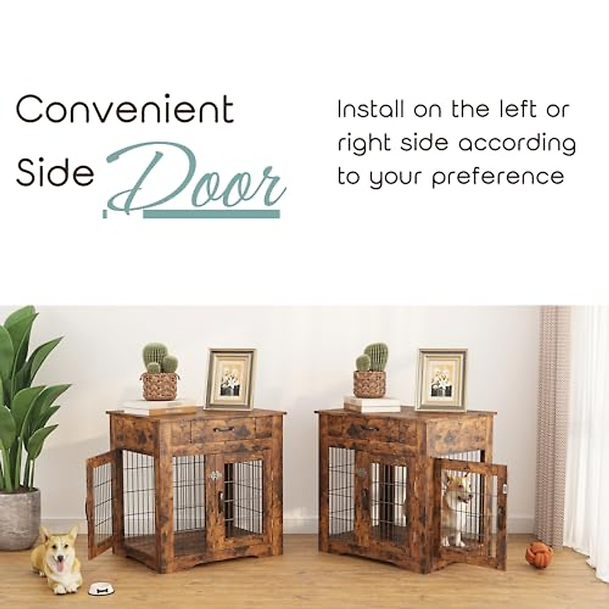 DOSSMBOLA 30'' Medium Dog Crate Furniture for Medium Small Dogs, Wooden Dog Kennel Dog Crate with Storage Drawer, End Table Dog Cage - Brown