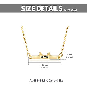 SISGEM 14K Solid Yellow Gold Cat Bar Necklace for Women,Cute Cat Pengdant Necklace Mother's Day Birthday Gifts for Her,Adjustable Chain 16''+2'' (Yellow)