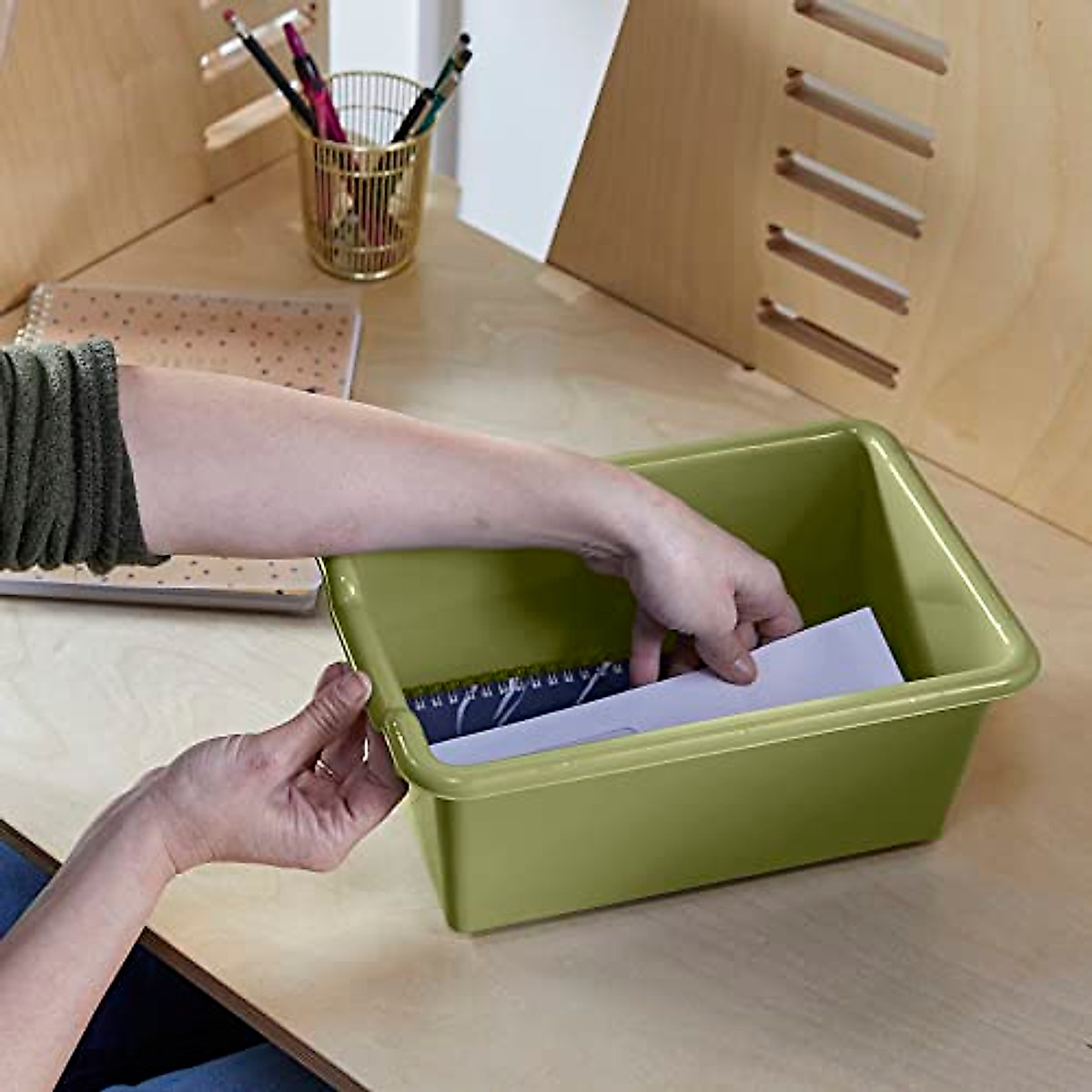 ECR4Kids Scoop Front Storage Bin, Multipurpose Organization, Fern Green, 5-Piece