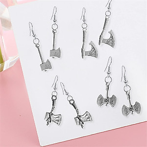 WUWEIJIAJIA 4 Pairs Unique Gothic Vintage Silver Axe Dangle Drop Earrings Sets for Women Statement (Silver)