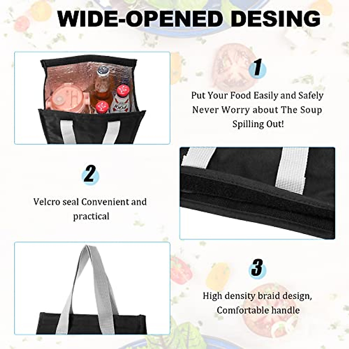 Yinkin 10 Pieces Insulated Lunch Bag Bulk Lunch Box Large Reusable Leakproof Tote Container with Aluminum Foil Employees Gift for Nurses Men Office Work School Beach Travel (Black)