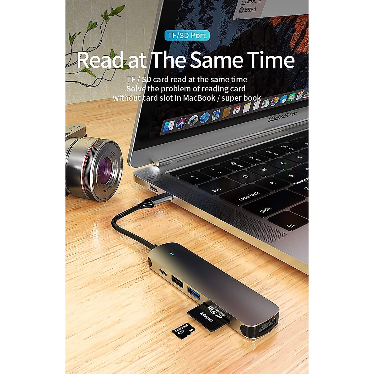 USB C Hub, 6 in 1 USB C Docking Station with 4K HDMI, 1 USB 3.0/1 USB 2.0, PD, SD/TF Card Reader, Type-C Data Transfer., space grey