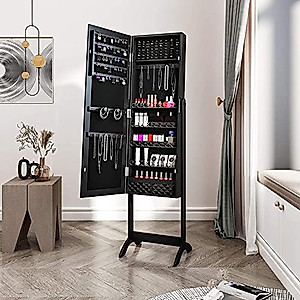 YITAHOME 2 in 1 Jewelry Cabinet with Full Length Mirror, Standing Large Capacity Jewelry Armoire Organizer with 2 Drawers, 3 Angle Adjustable,Black