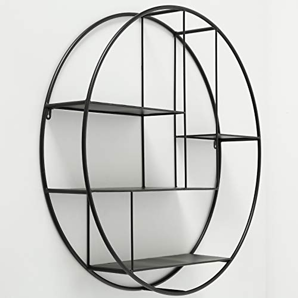 WHW Whole House Worlds Industrial Round Metal Wall Shelf, 4 Levels, Floating, Scandi Contemporary Style, Black Iron, 29 Inches Diameter