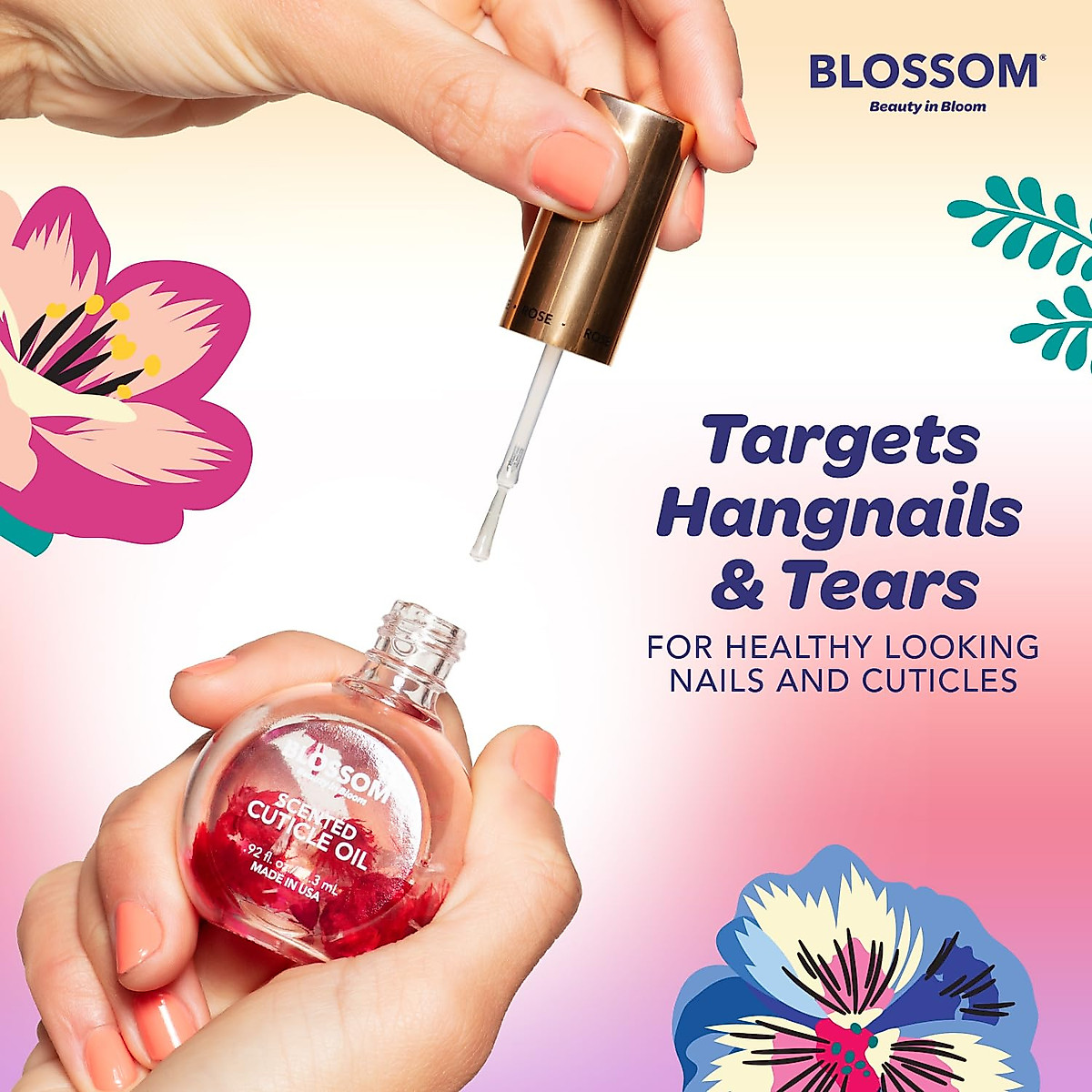 Blossom Hydrating, Moisturizing, Strengthening, Scented Cuticle Oil, Infused with Real Flowers, Made in USA, 0.42 fl. oz, Spring Bouquet